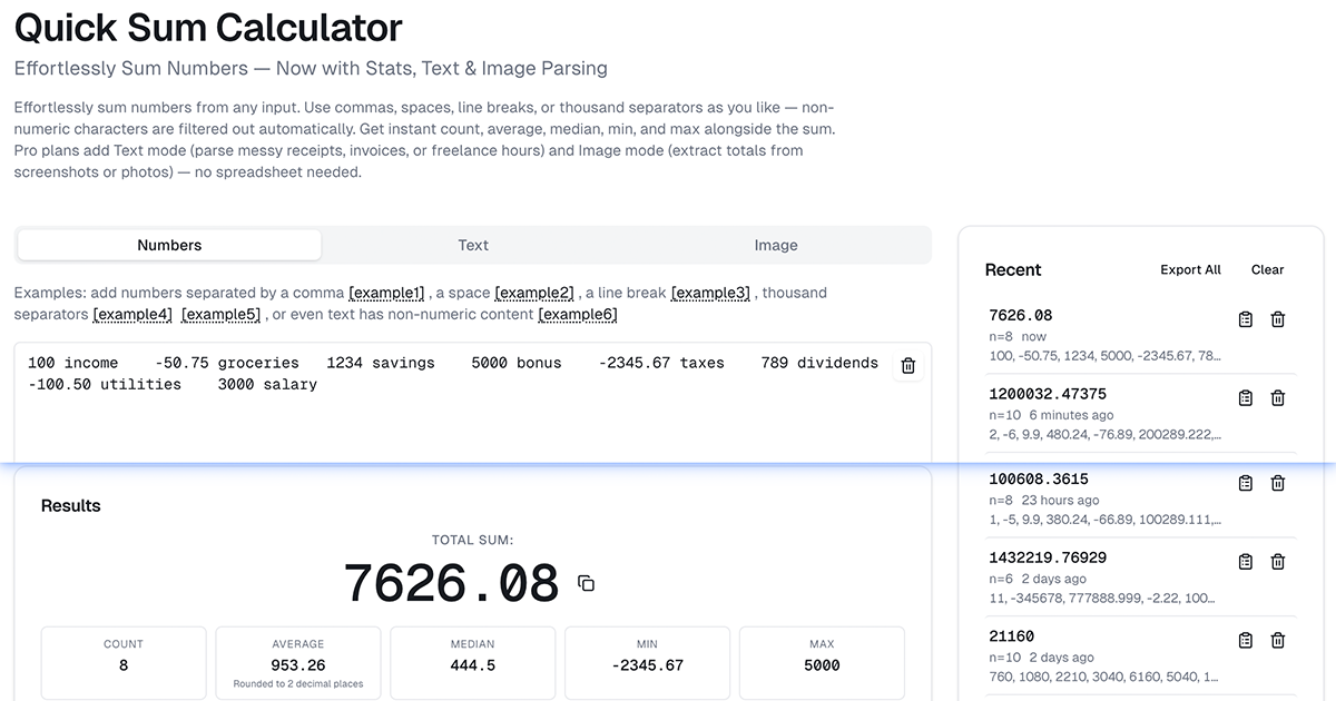 Online Quick Sum Calculator — Add Multiple Numbers Online